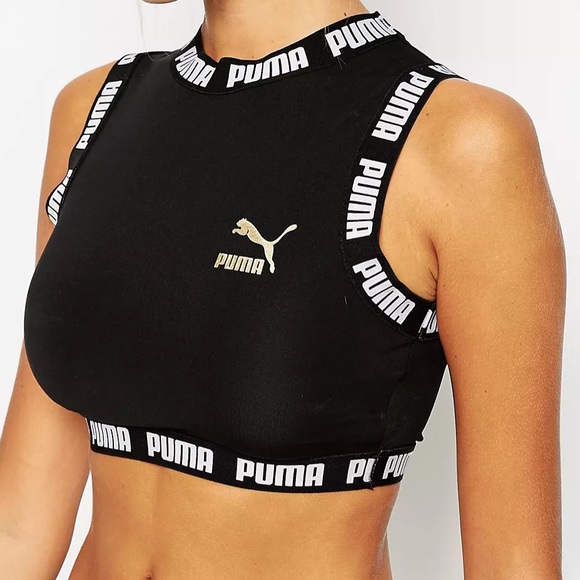 Puma | Tops | Puma Black Logo Mesh Back Crop Top | Poshmark